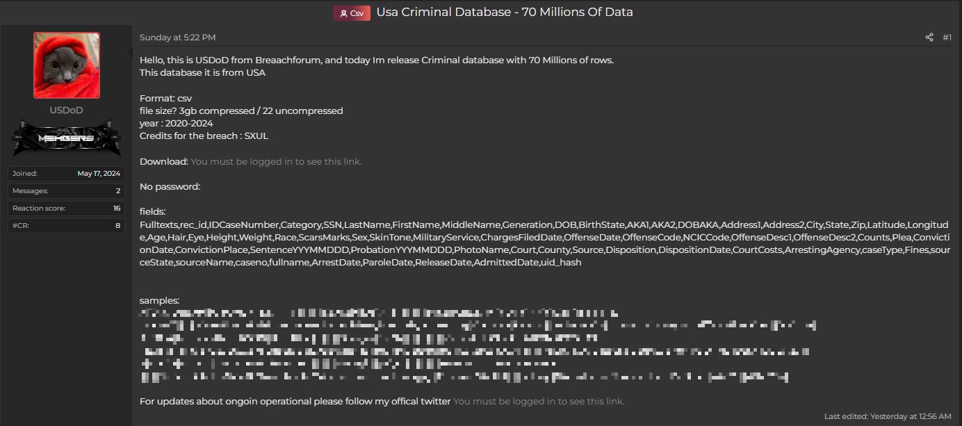 Criminal record database of millions of Americans dumped online ...