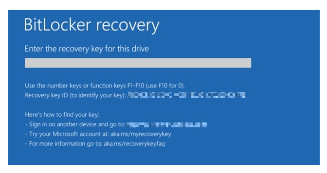 Windows update may present users with a BitLocker recovery screen ...