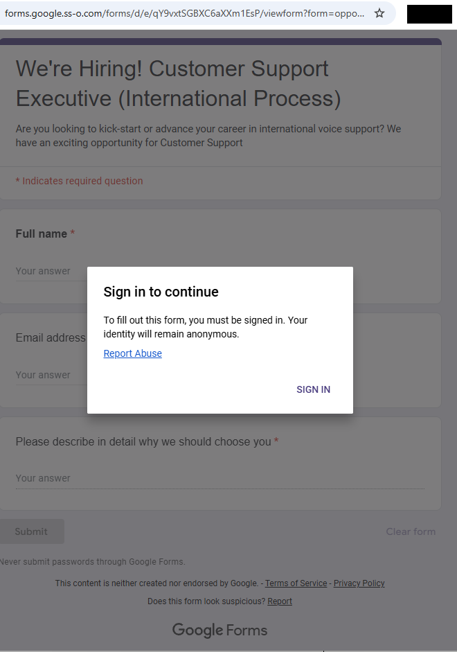 Job scam uses fake Google Forms site to harvest Google logins ...
